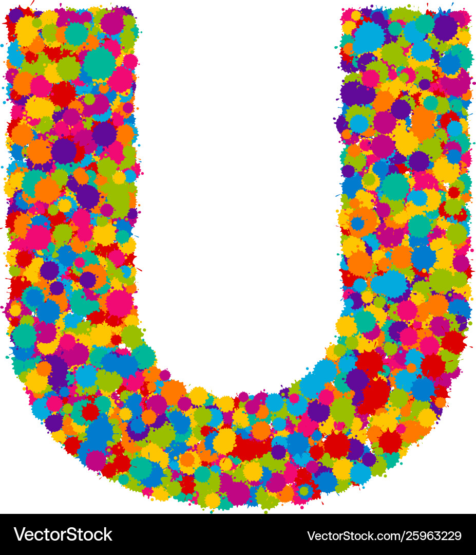 Colorful paint splashes font letter u Royalty Free Vector