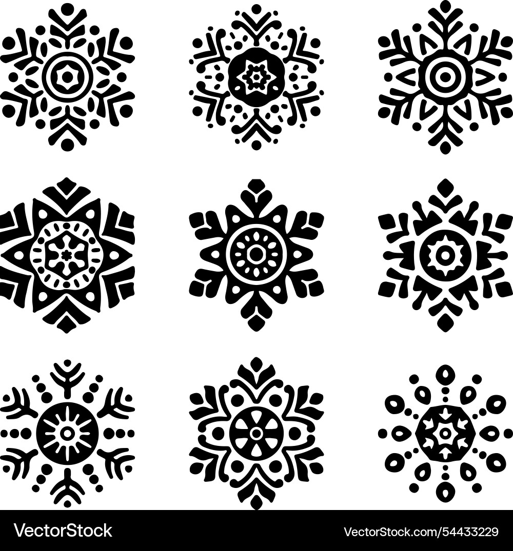 Folk traditional snowflakes set nordic Royalty Free Vector