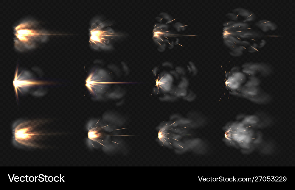 Gun flash realistic muzzle and shotgun fire Vector Image