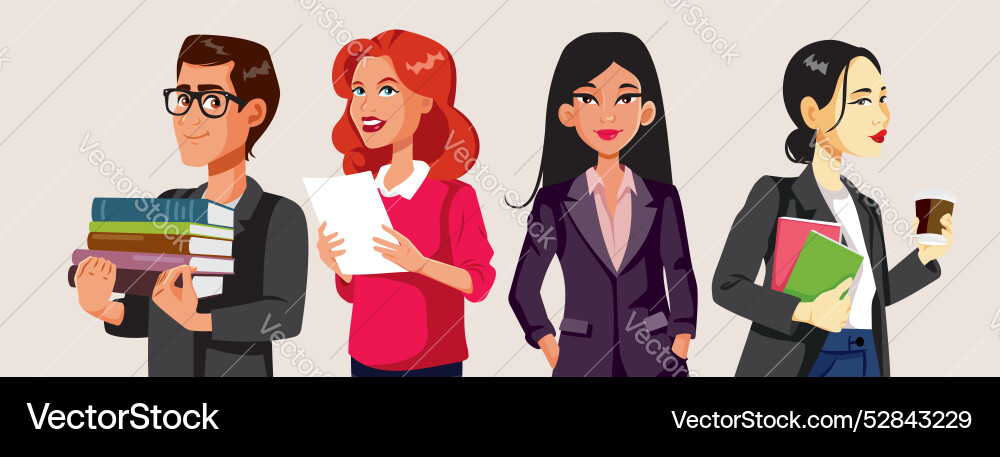 Happy smiling teachers cartoon Royalty Free Vector Image