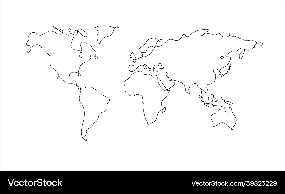 World map pen line Royalty Free Vector Image - VectorStock