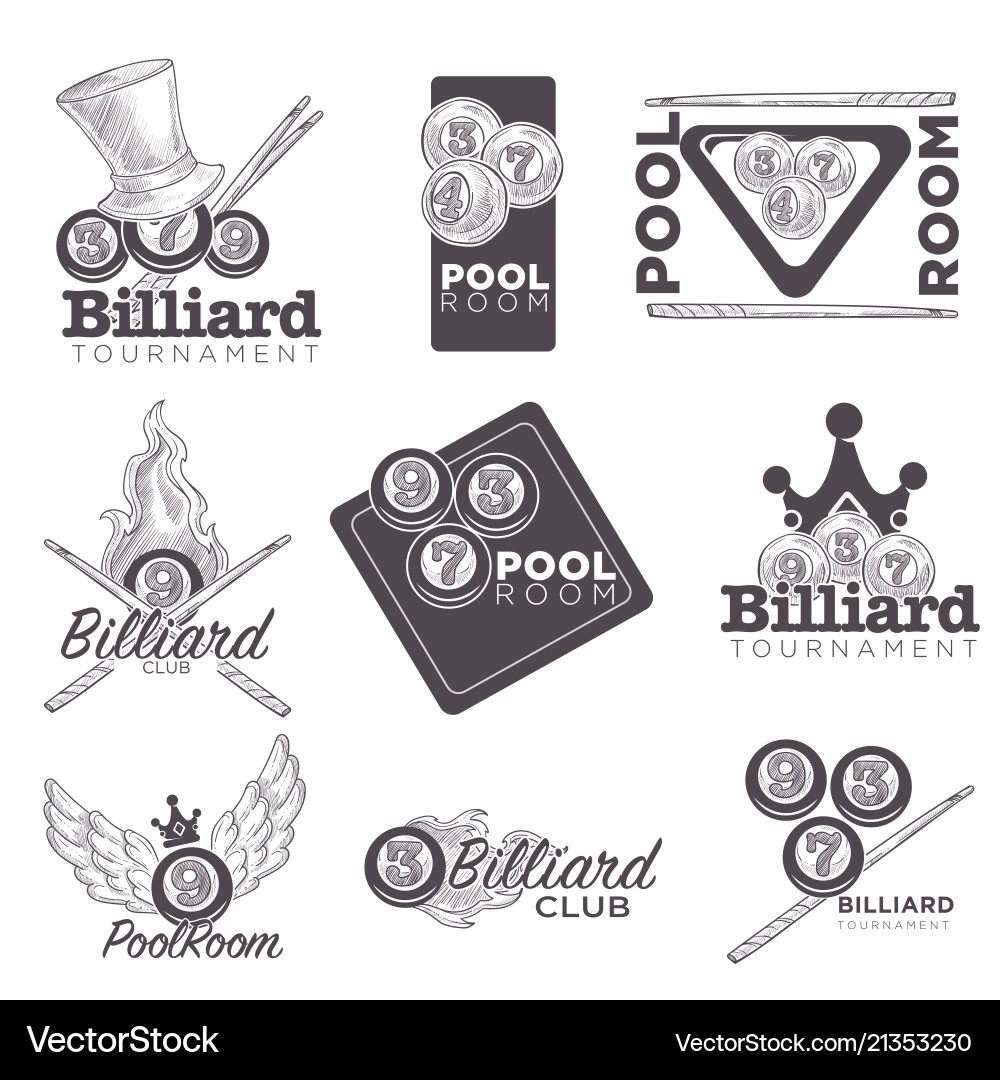 Billiard or poolroom logo retro sketch Royalty Free Vector