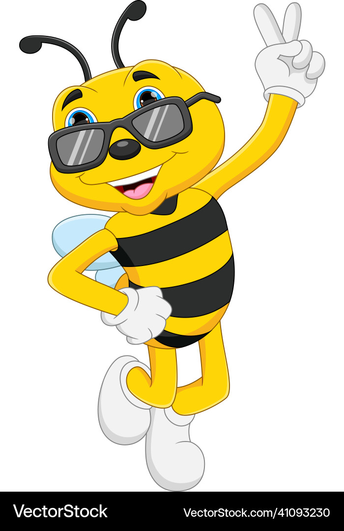 Cute bee cartoon wearing glasses Royalty Free Vector Image