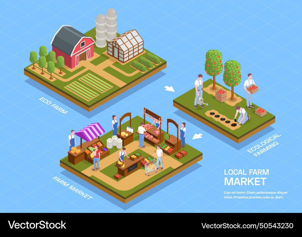Farmers market isometric concept Royalty Free Vector Image