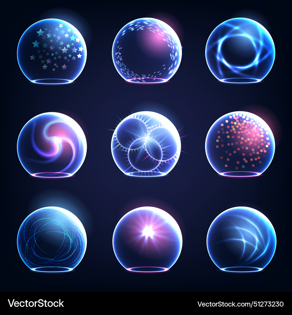 Glowing crystal energy sphere set Royalty Free Vector Image