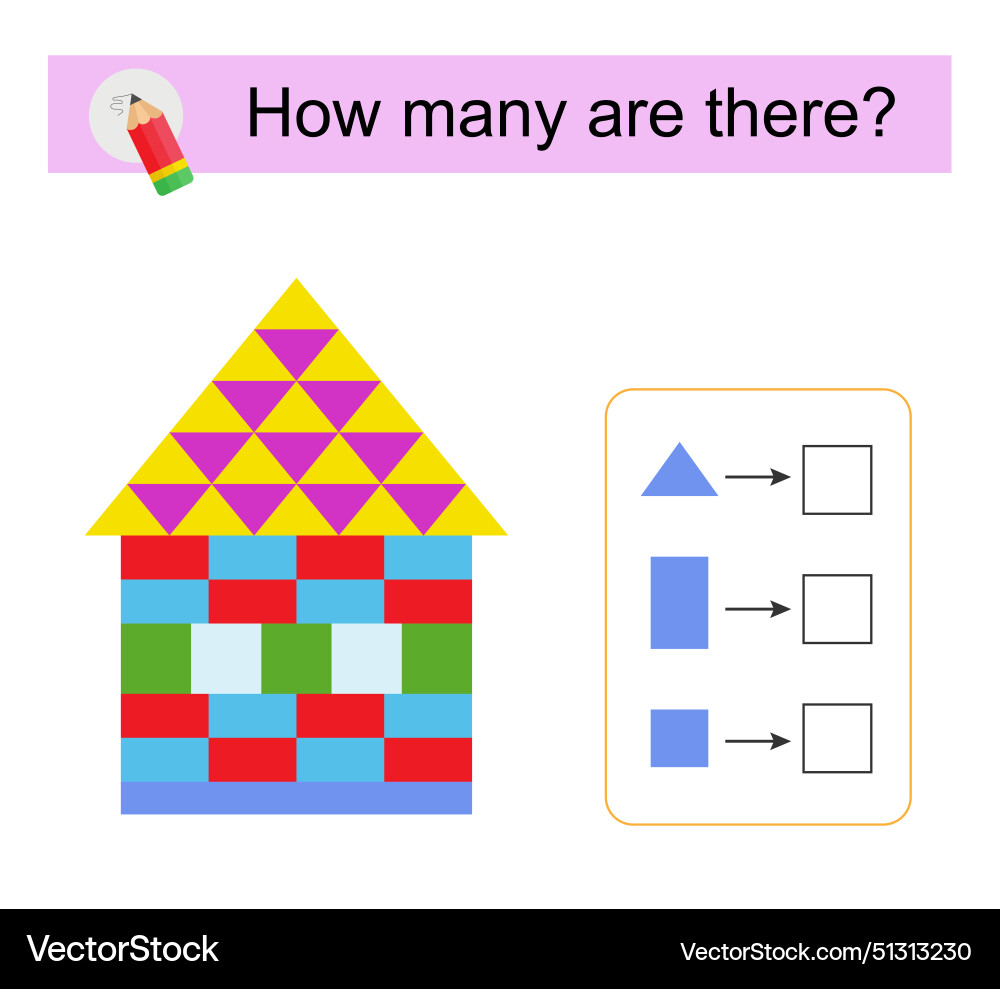 Math activity for kids how many geometric shapes Vector Image