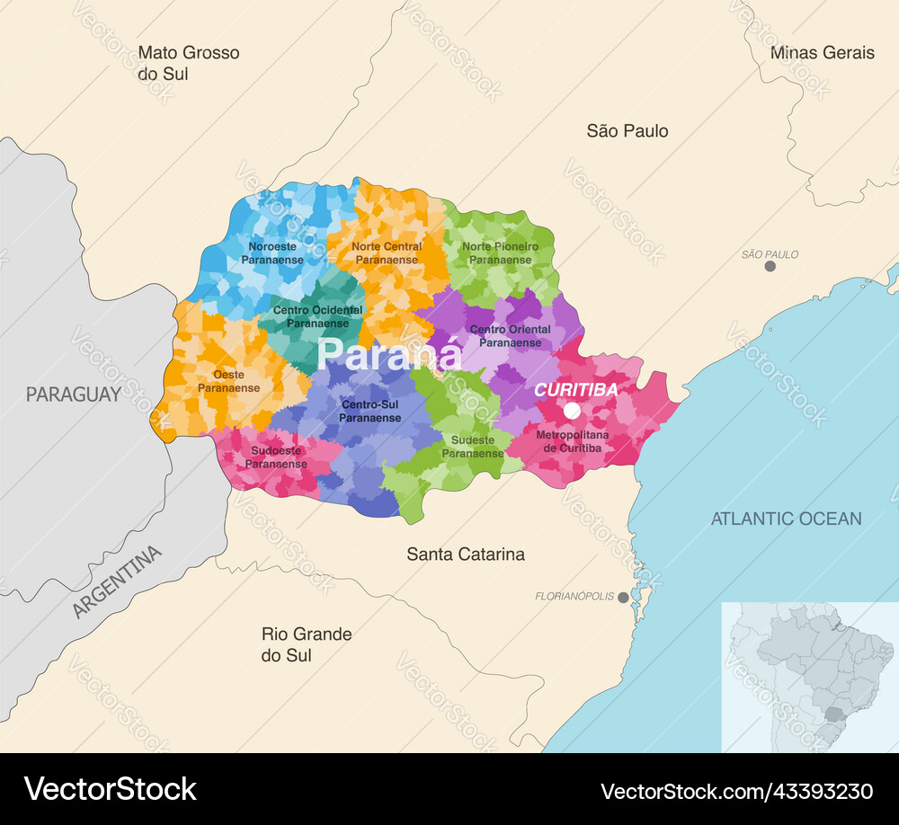 Paraná State Map - Brazil Royalty Free Vector Image