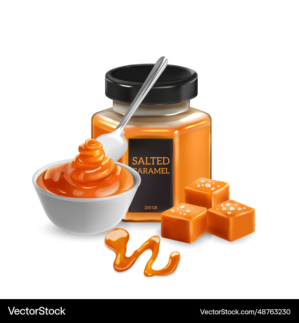 Salted caramel realistic composition Royalty Free Vector