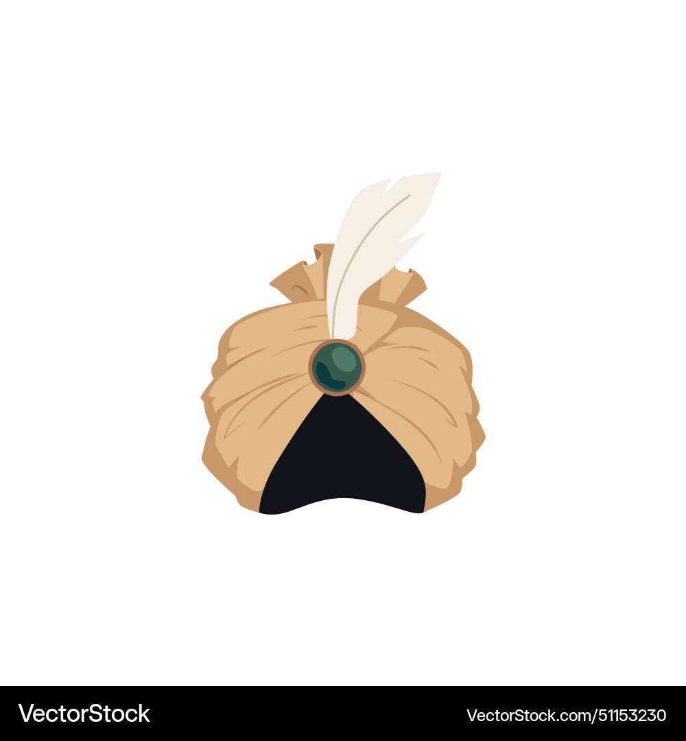 Turban with brooch and feather on isolated Vector Image