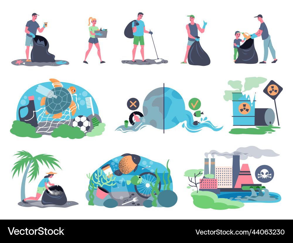 Water pollution color set Royalty Free Vector Image