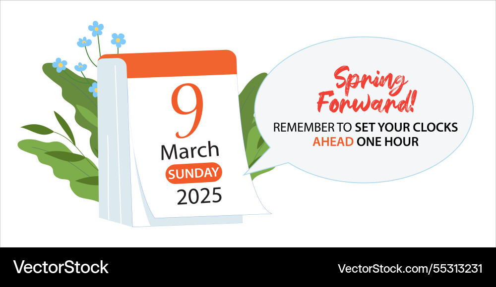 Calendar with date of spring forward march 9 2025 Vector Image
