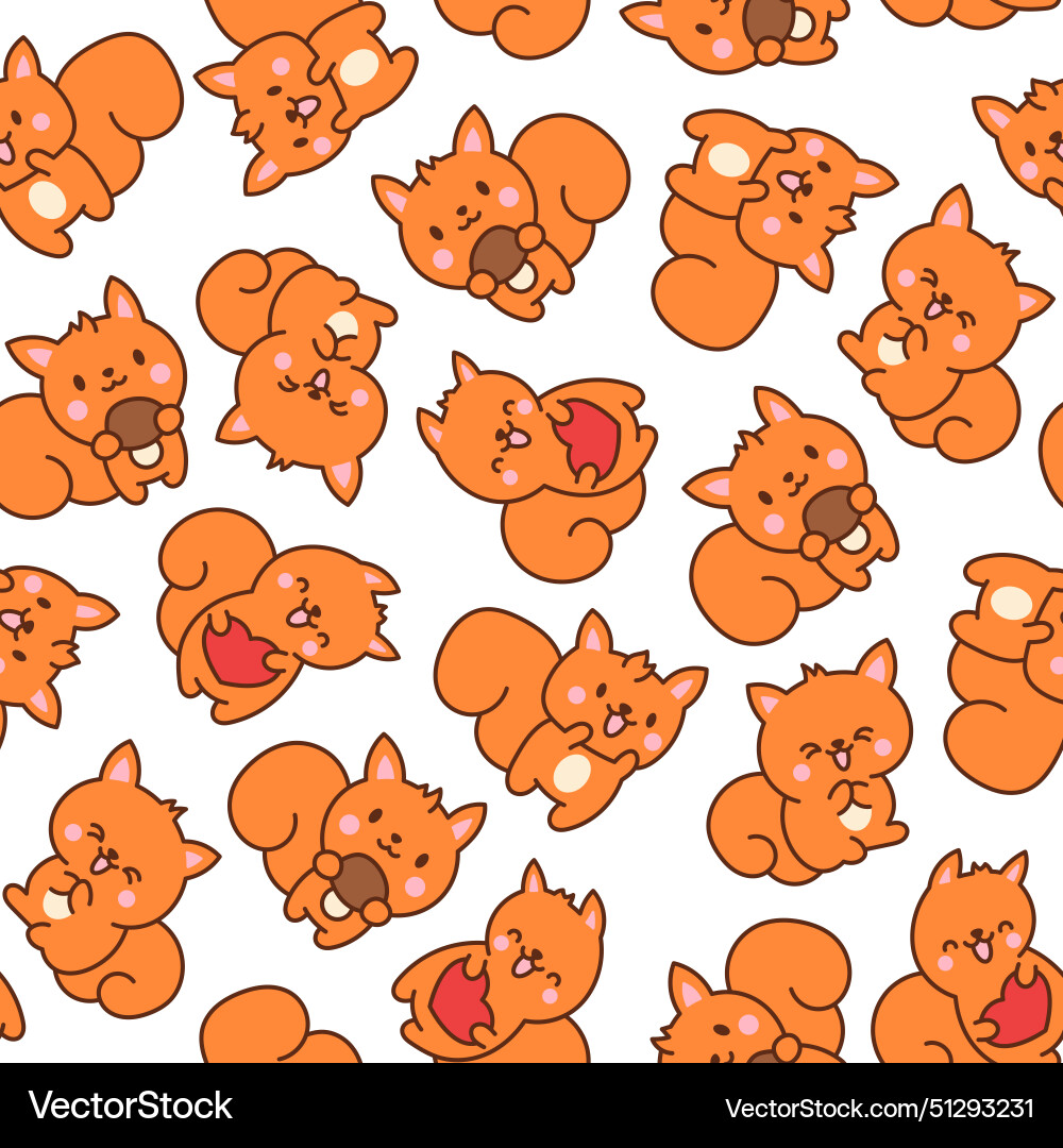 Cute kawaii squirrel seamless pattern Royalty Free Vector