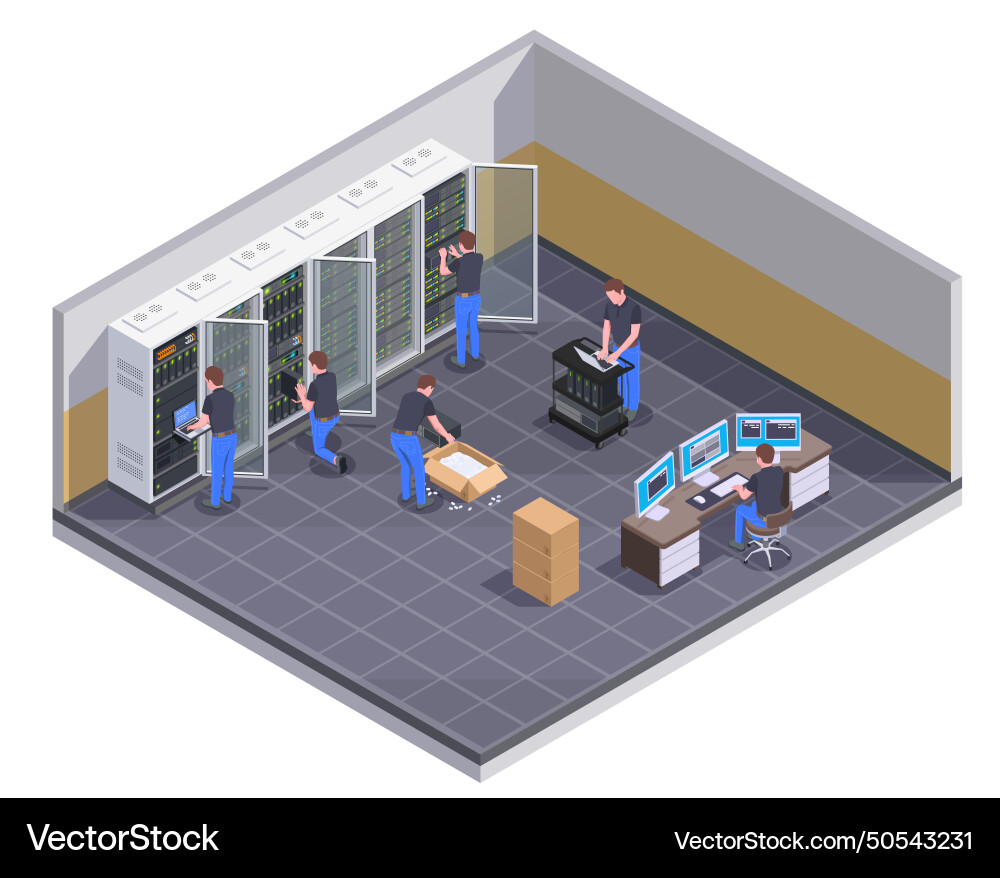 Data center isometric view Royalty Free Vector Image