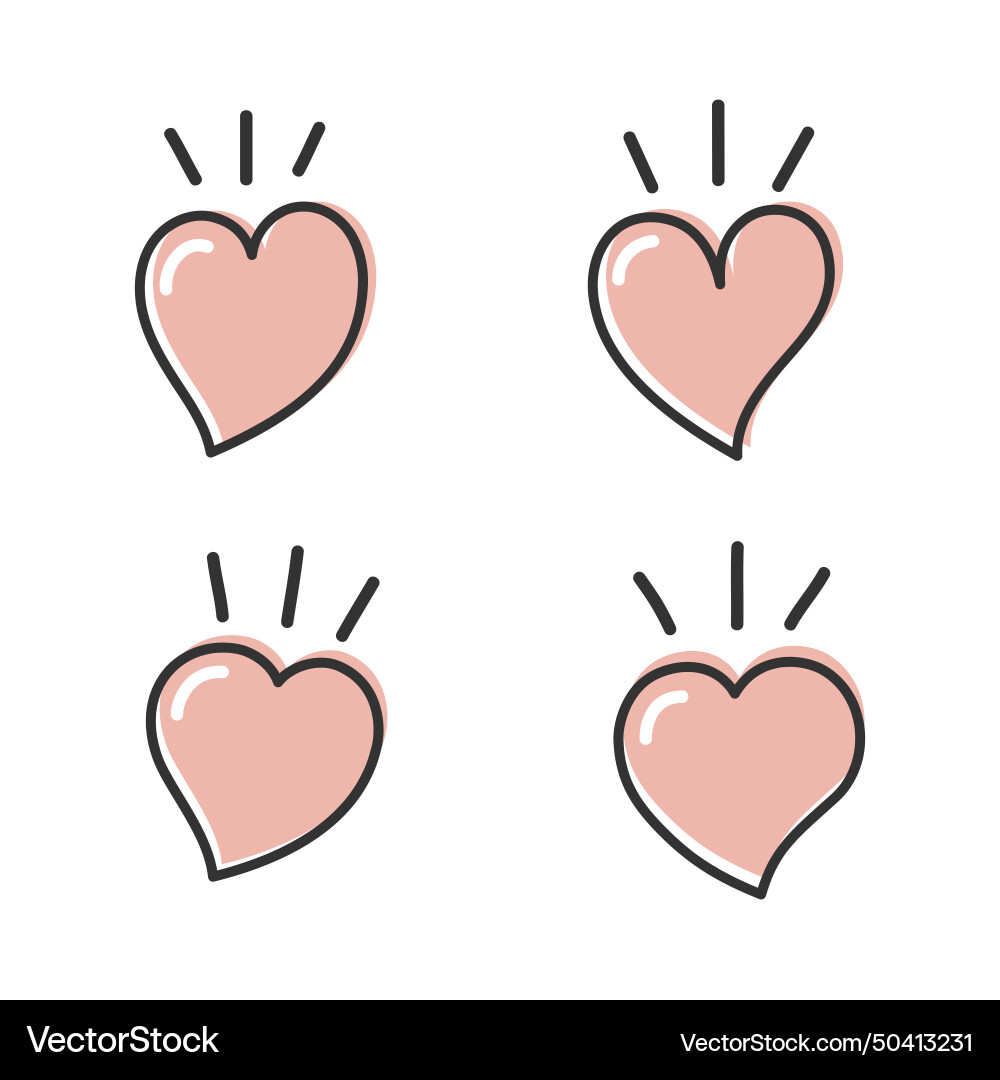 Hand drawn love heart doodle icon set isolated Vector Image