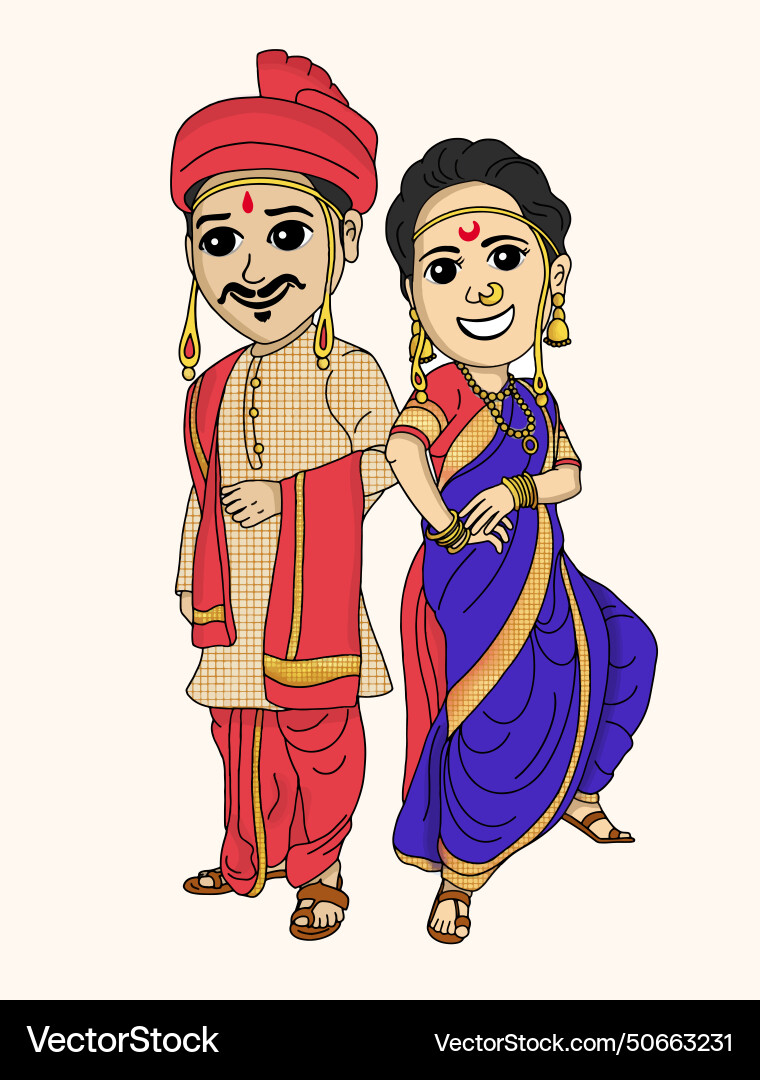 Indian cute couple cartoon Royalty Free Vector Image