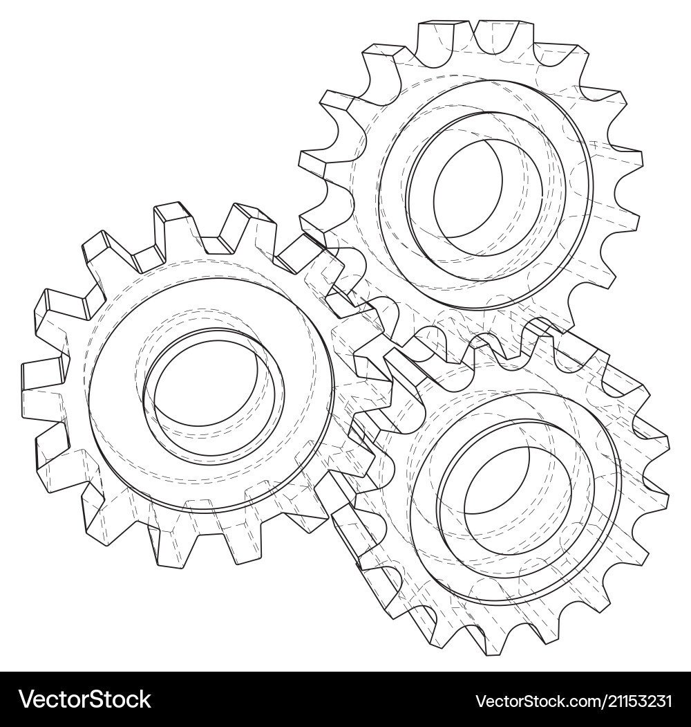 Industrial Gears - 3D Wireframe Concept Royalty Free Vector