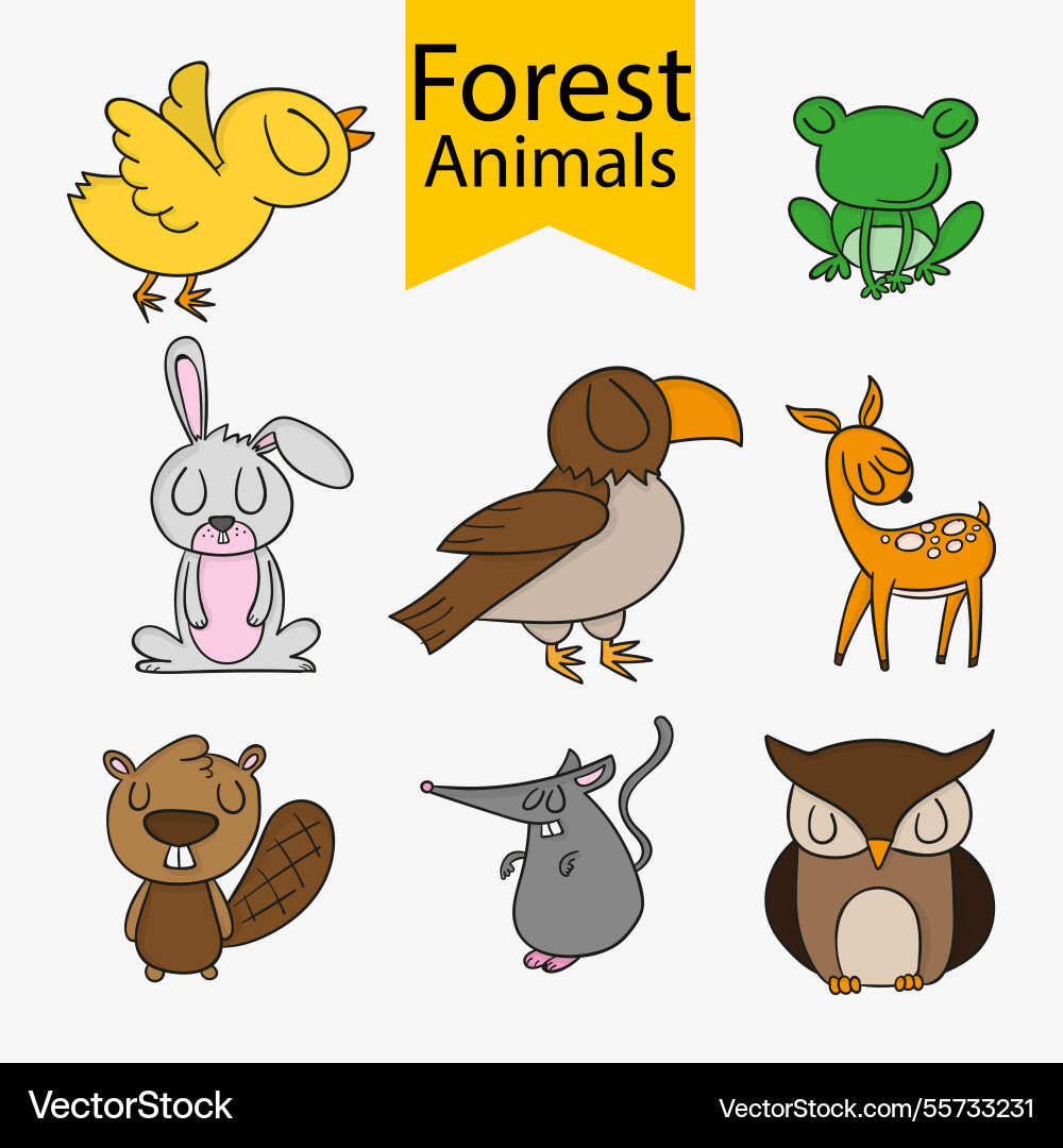 Pack of hand-drawn forest animals Royalty Free Vector Image