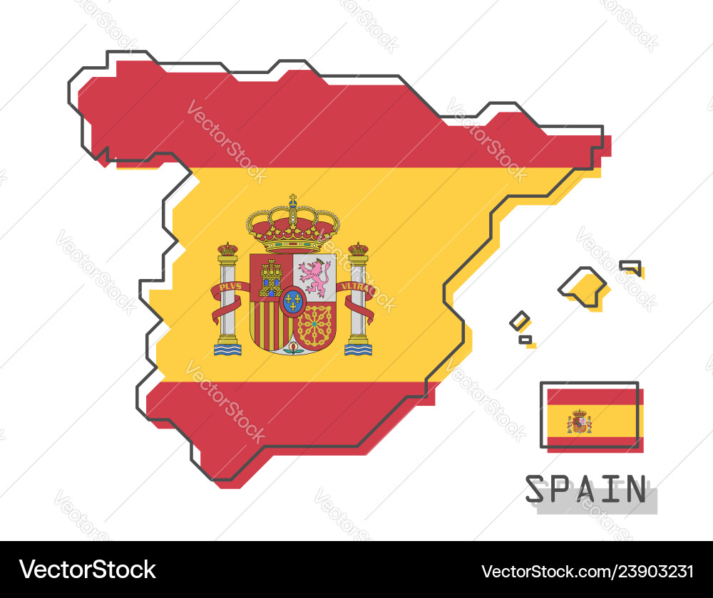 Spain map and flag modern simple line cartoon Vector Image