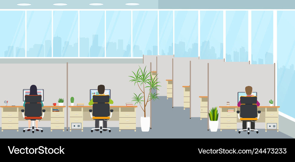 Modern office interior with employees Royalty Free Vector