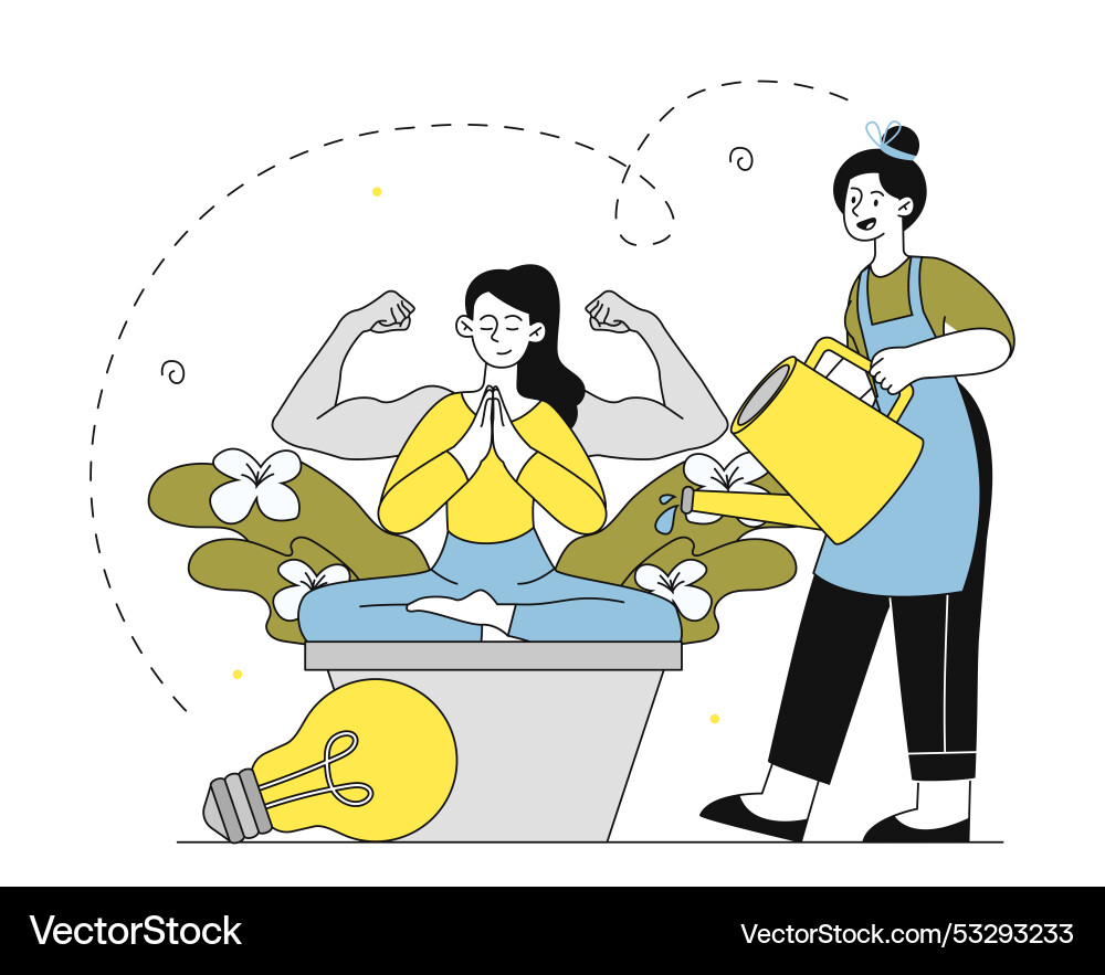 Personal development coach woman with watering Vector Image