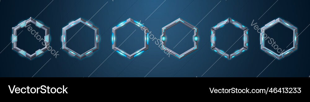 Sci fi game rank avatar metal hexagon frame set Vector Image