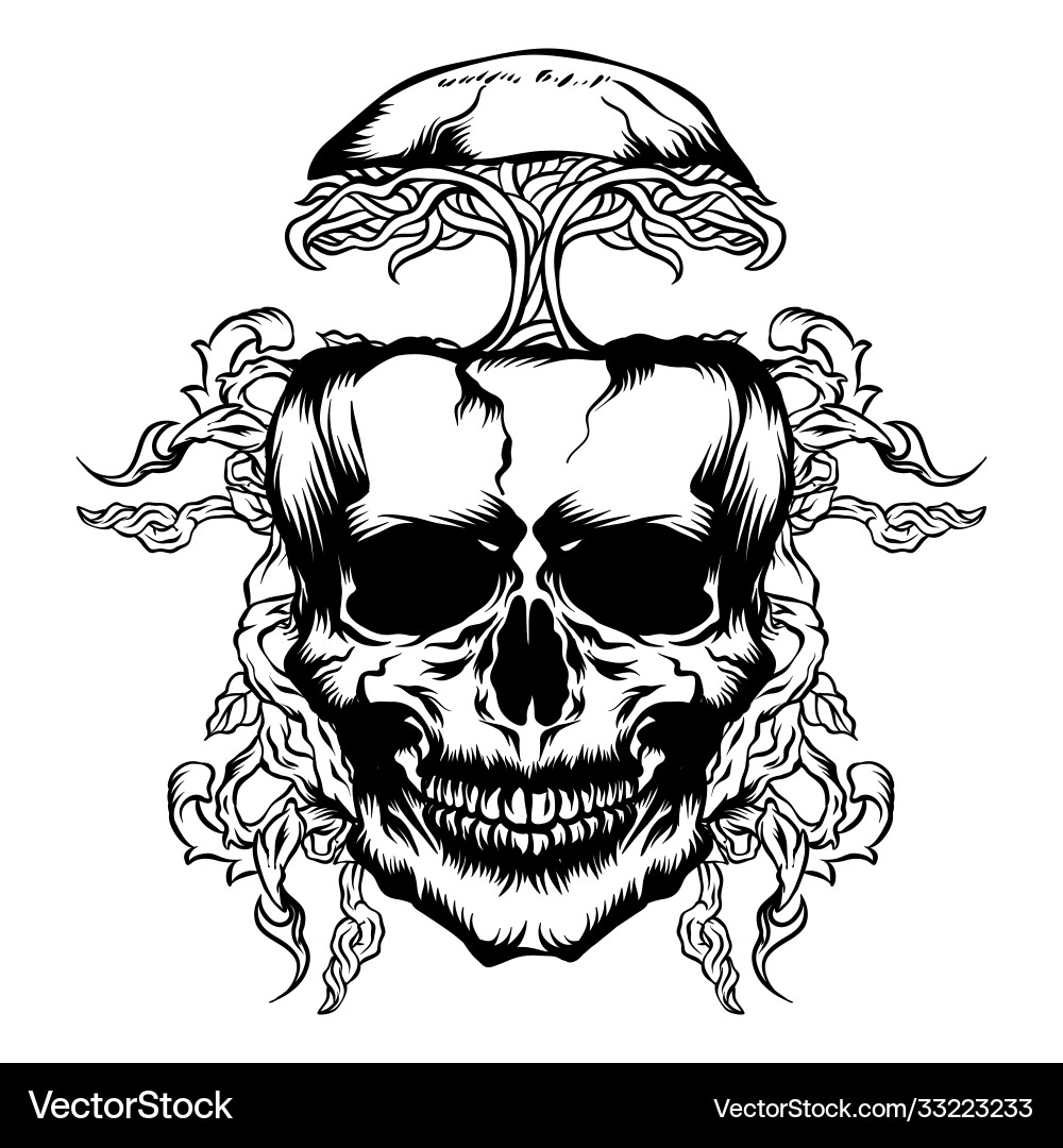 Skull with Tree Roots Royalty Free Vector Image