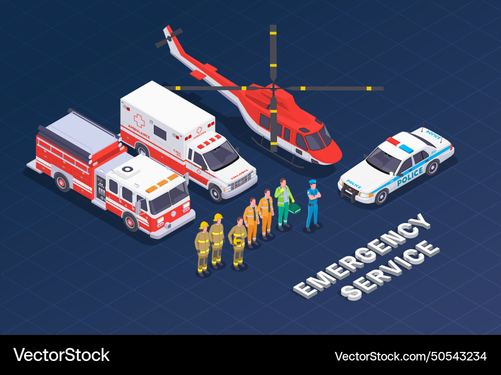 Emergency services isometric composition Vector Image