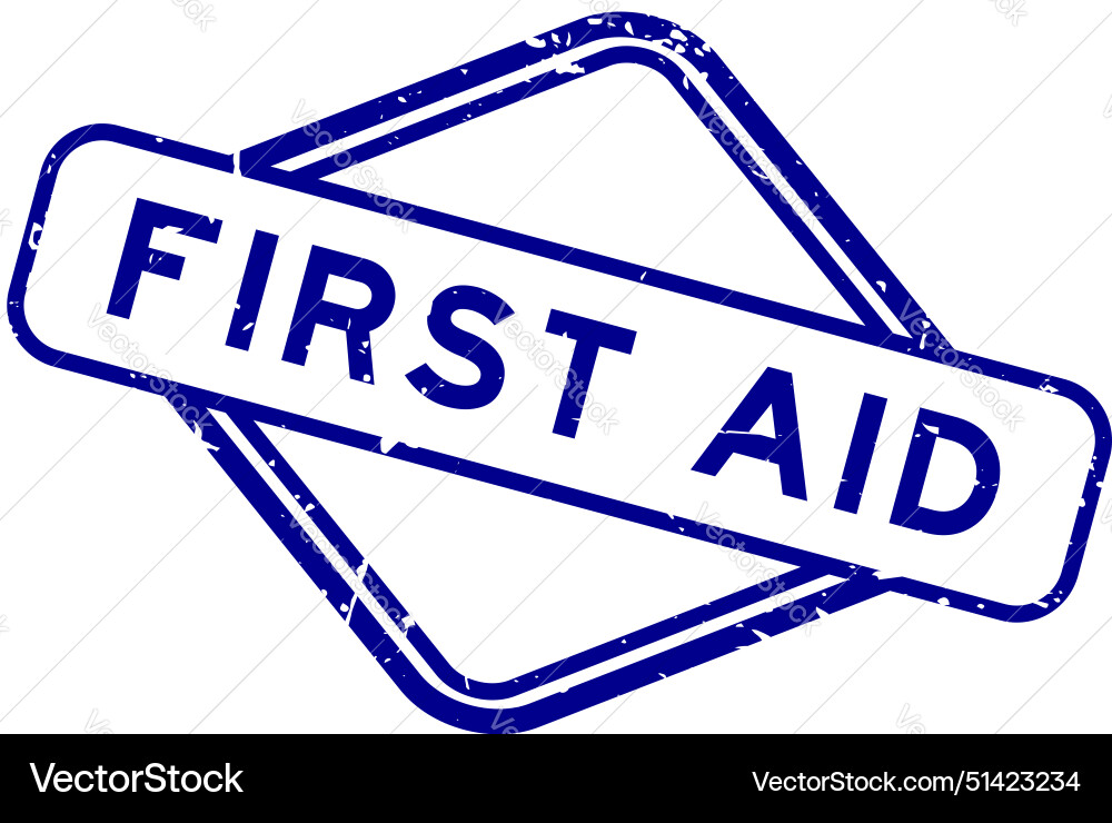 Grunge blue first aid word rubber seal stamp Vector Image