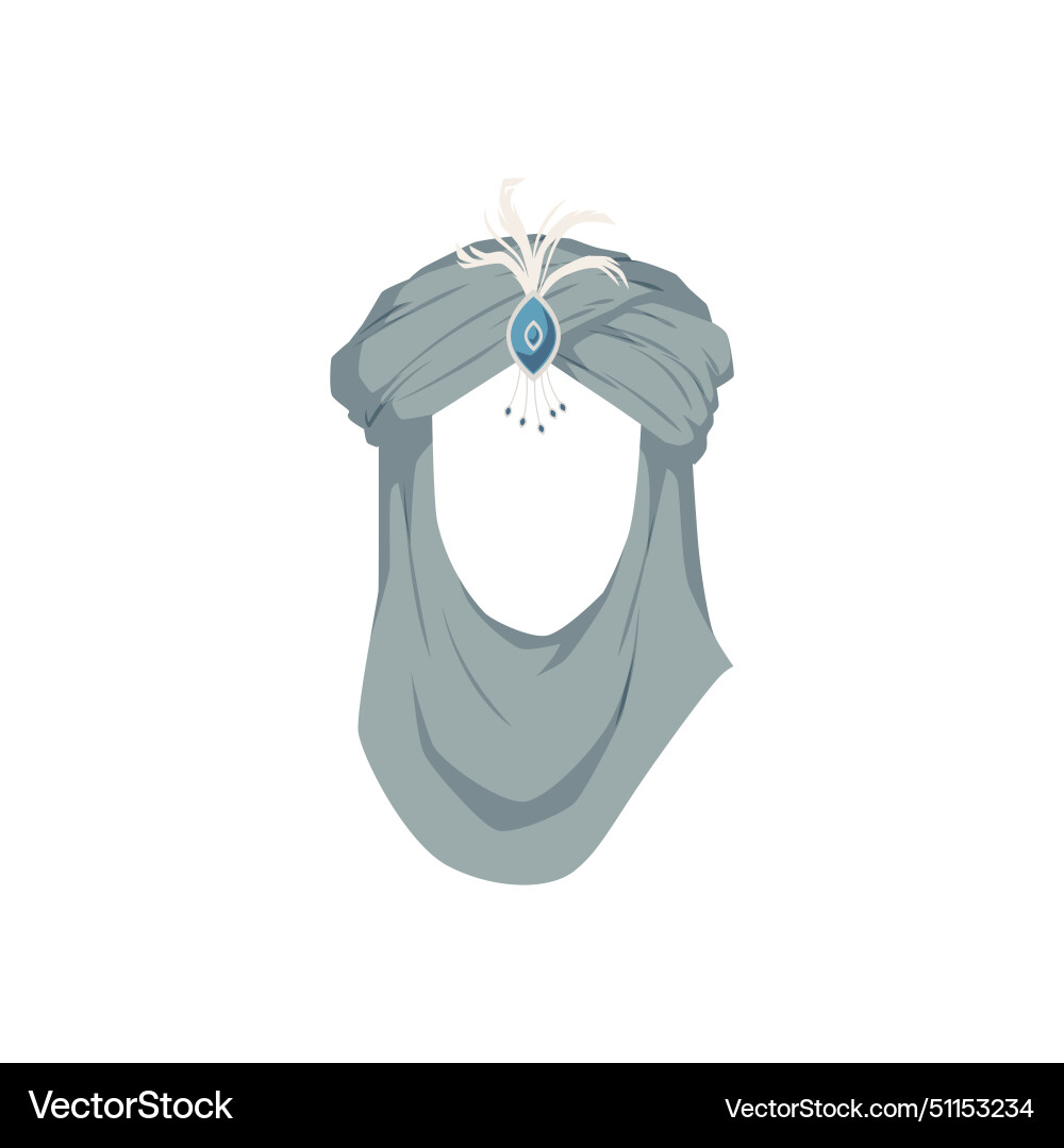 Pale blue turban with gem and veil Royalty Free Vector Image