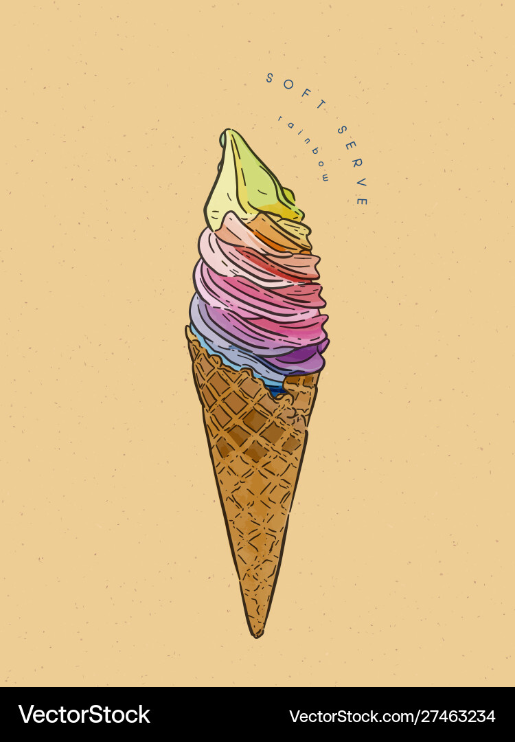Rainbow Soft Serve Ice Cream Royalty Free Vector Image