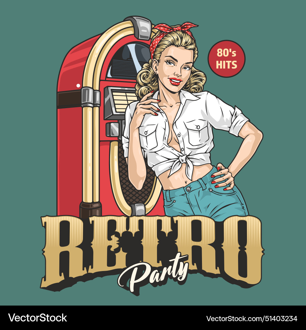 Retro Party Jukebox Sticker Royalty Free Vector Image