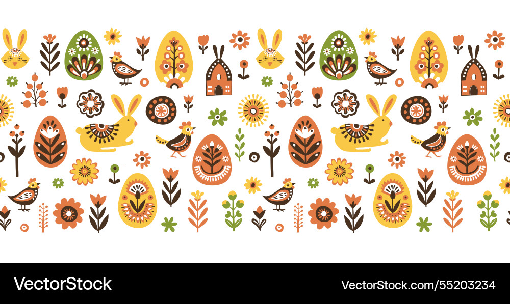 Scandinavian easter border pattern with bunnies Vector Image