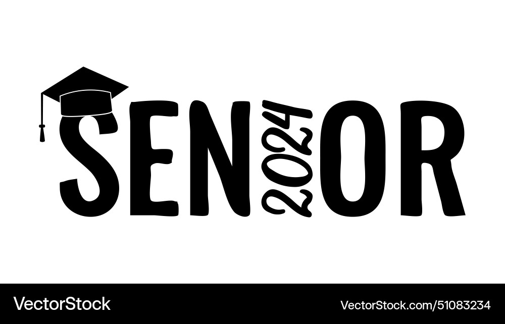 Senior 2024 lettering with graduation cap Vector Image