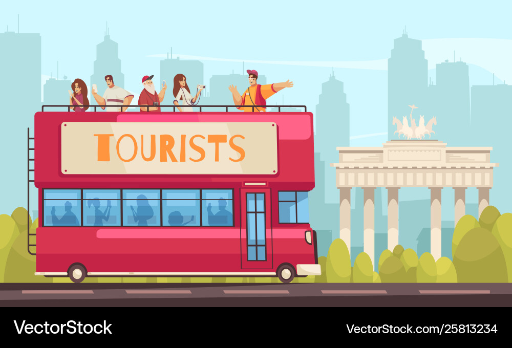 Sightseeing bus excursion composition Royalty Free Vector