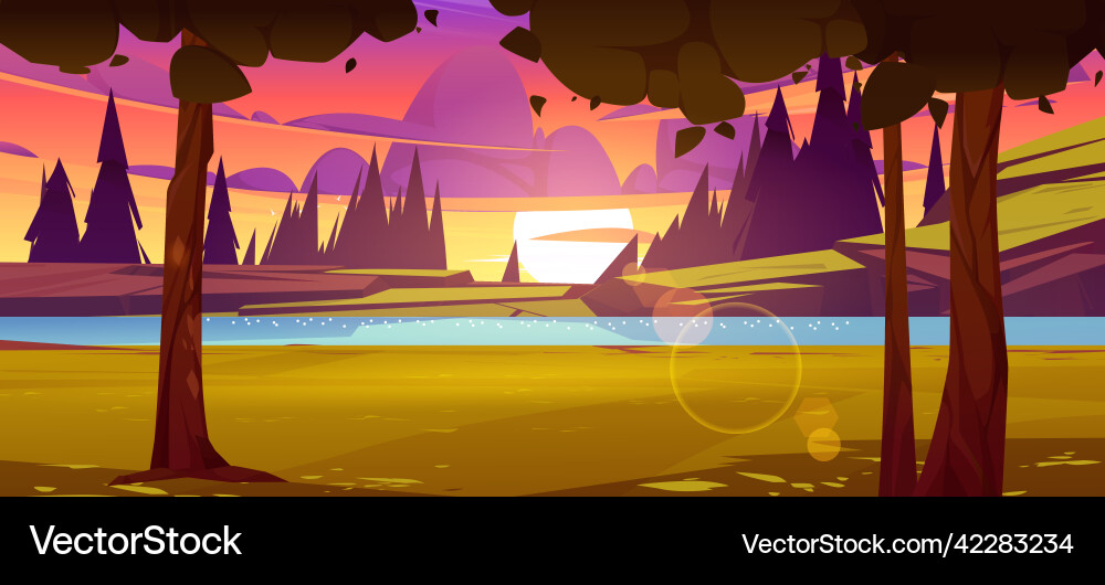 Sunset nature landscape cartoon summer background Vector Image