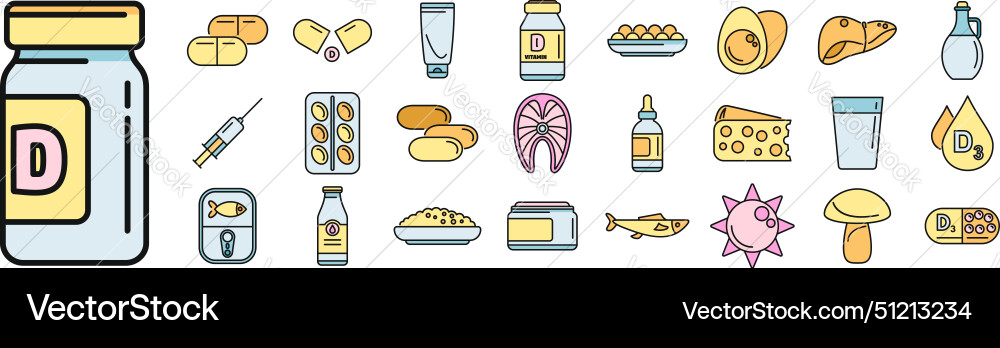 Vitamin d icons set color line Royalty Free Vector Image