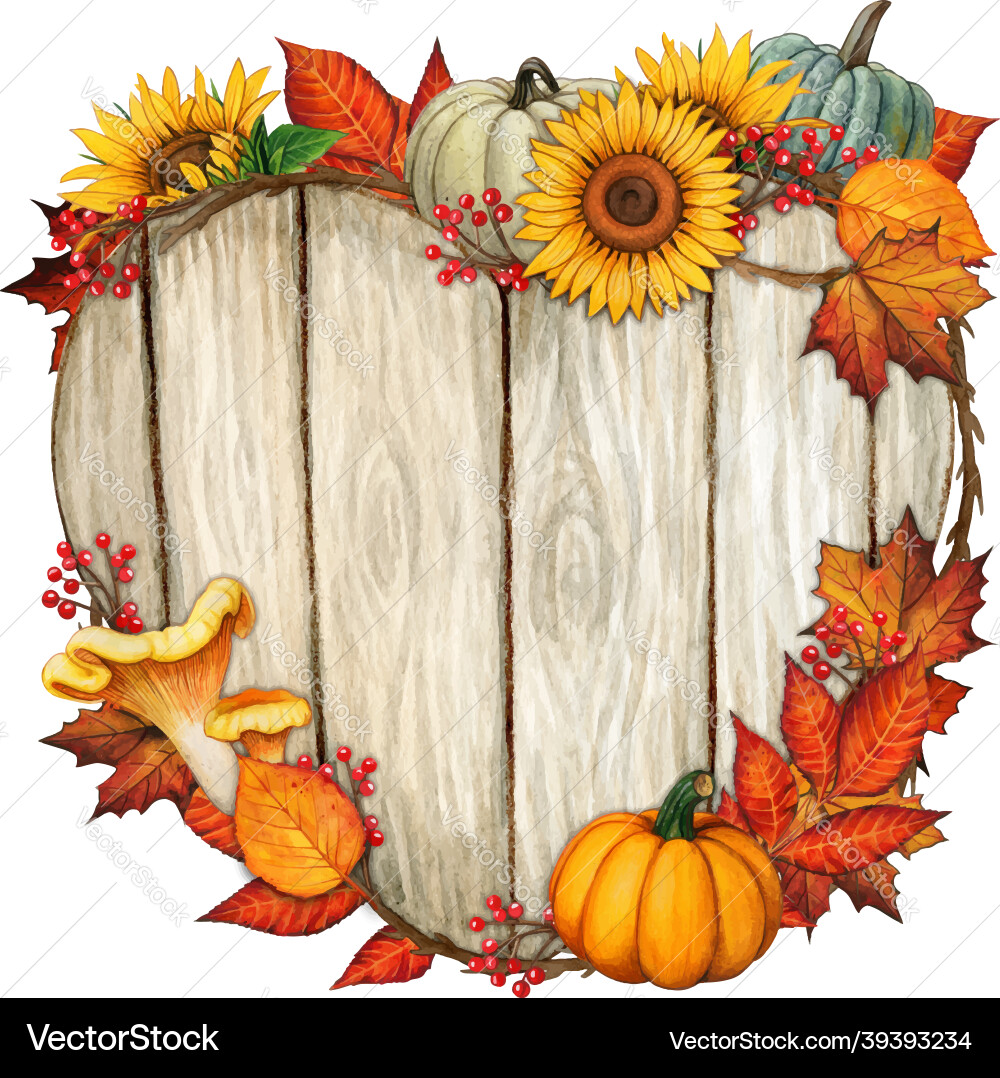 Watercolor Fall Harvest Sign Royalty Free Vector Image