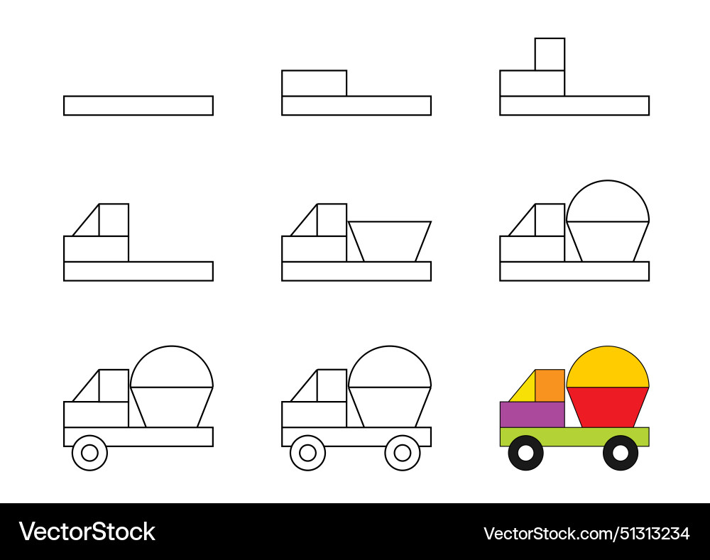 Worksheet easy guide to drawing cartoon truck Vector Image