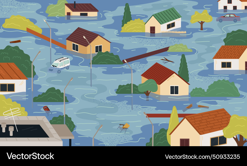 Catastrophic flood natural disaster scene Vector Image
