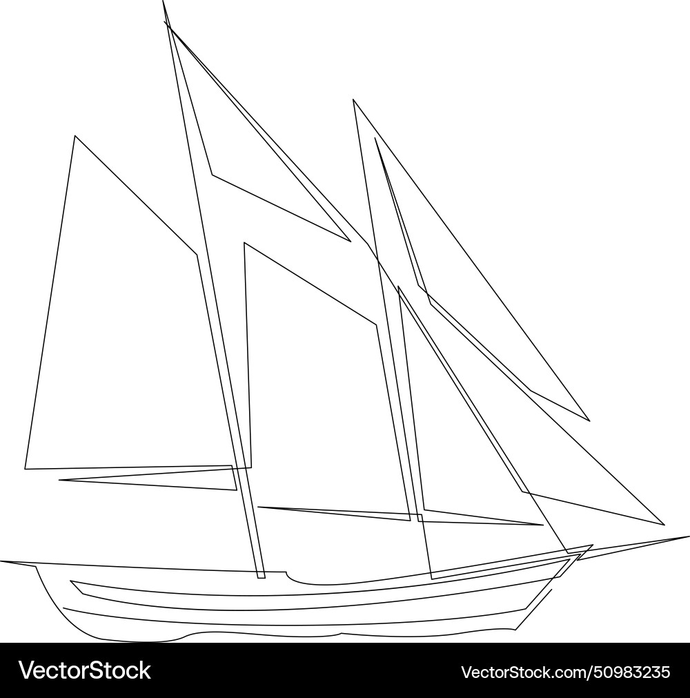 Continuous one line drawing of sailing ship Vector Image
