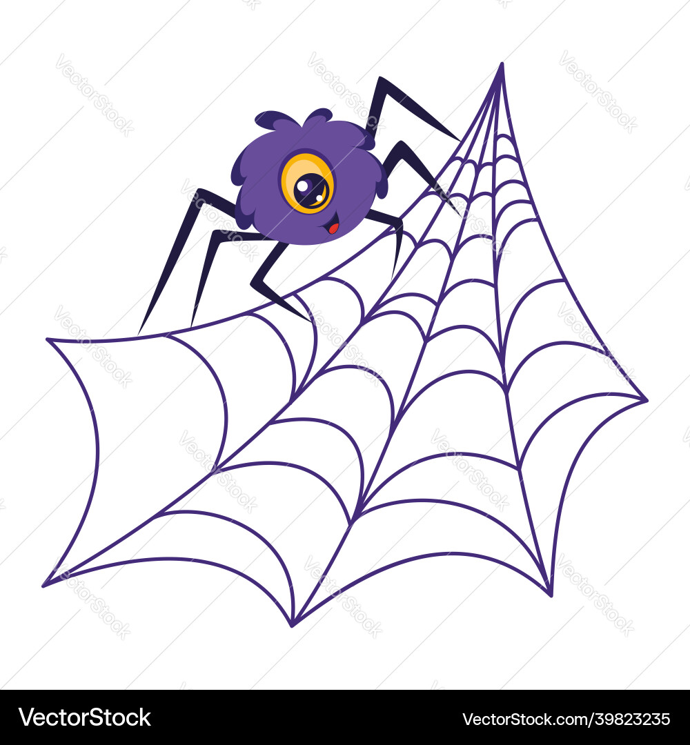 Cute halloween spider on web cartoon Royalty Free Vector