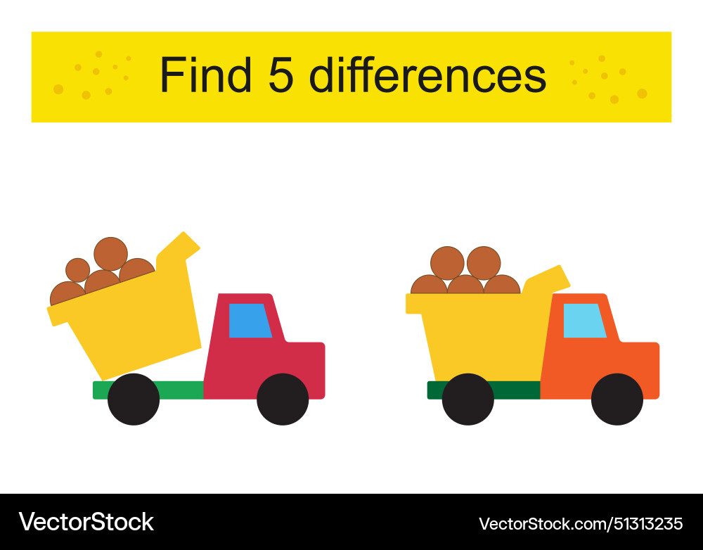 Find 5 differences logic puzzle game for kids Vector Image