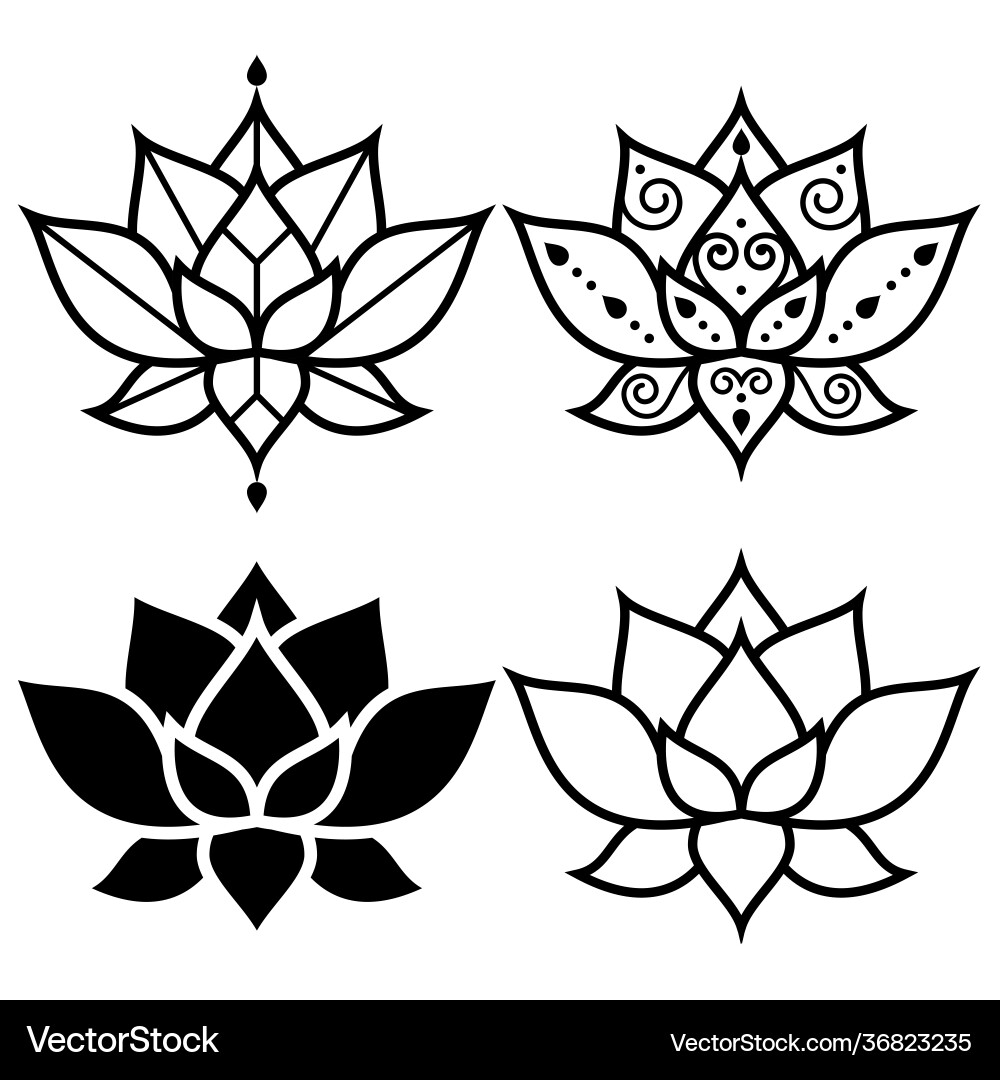 Lotus Flower Pattern Set - Geometric Art Vector Image