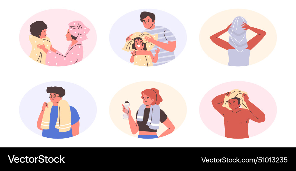 Set of smiling people using towels flat style Vector Image