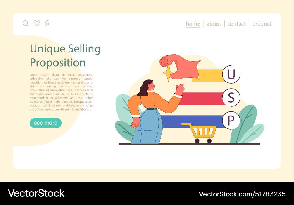 Unique selling proposition concept highlights Vector Image