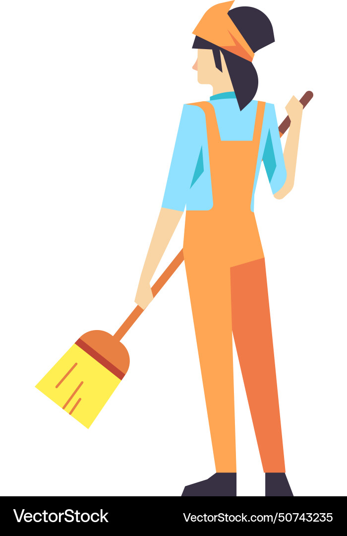 Woman with broom in professional cleaner uniform Vector Image