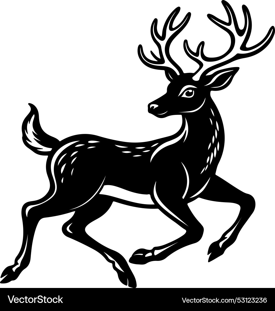 A striking black and white deer silhouette Vector Image