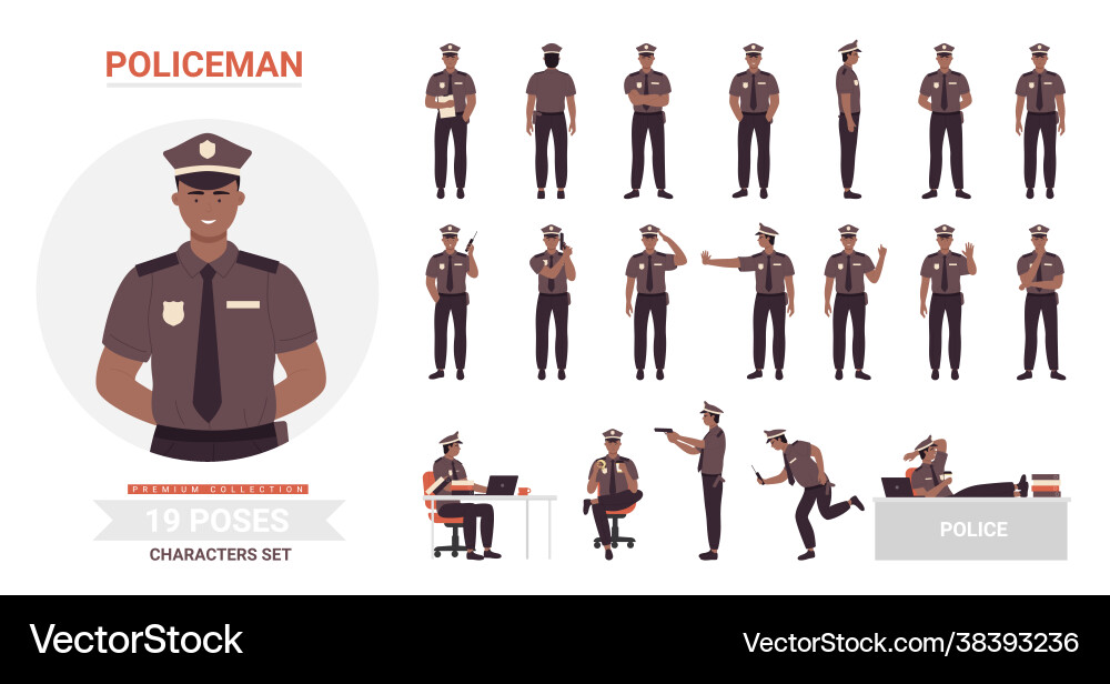 Afrikanische amerikanische schwarze Polizisten Posen Set