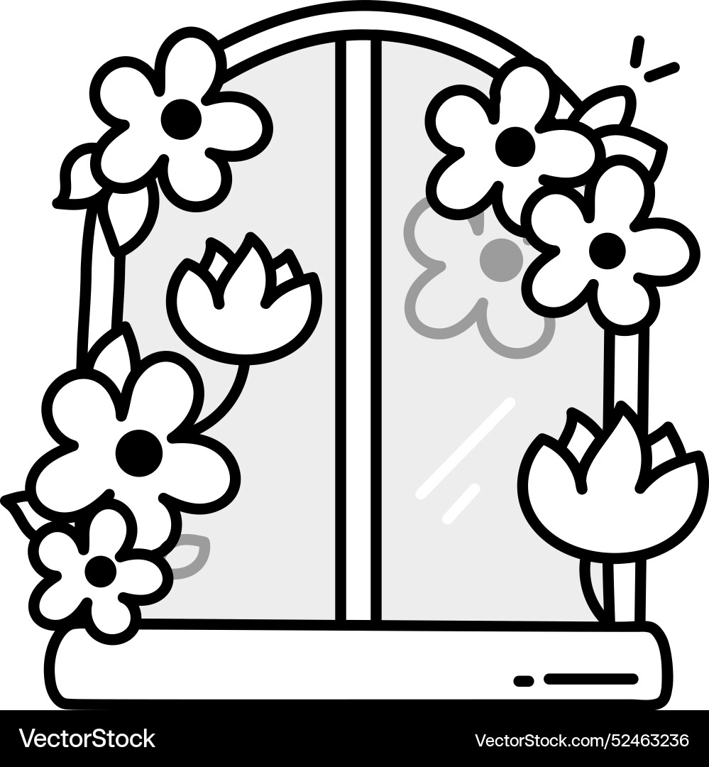 Basic rgba hand drawn icon of floral window Vector Image