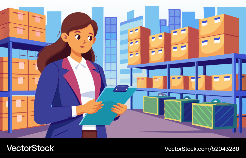 Businesswoman checking warehouse inventory Vector Image